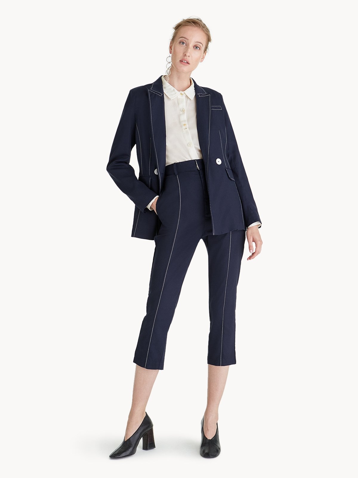 Premium Cotton Contrast Stitch Blazer - Pomelo Fashion