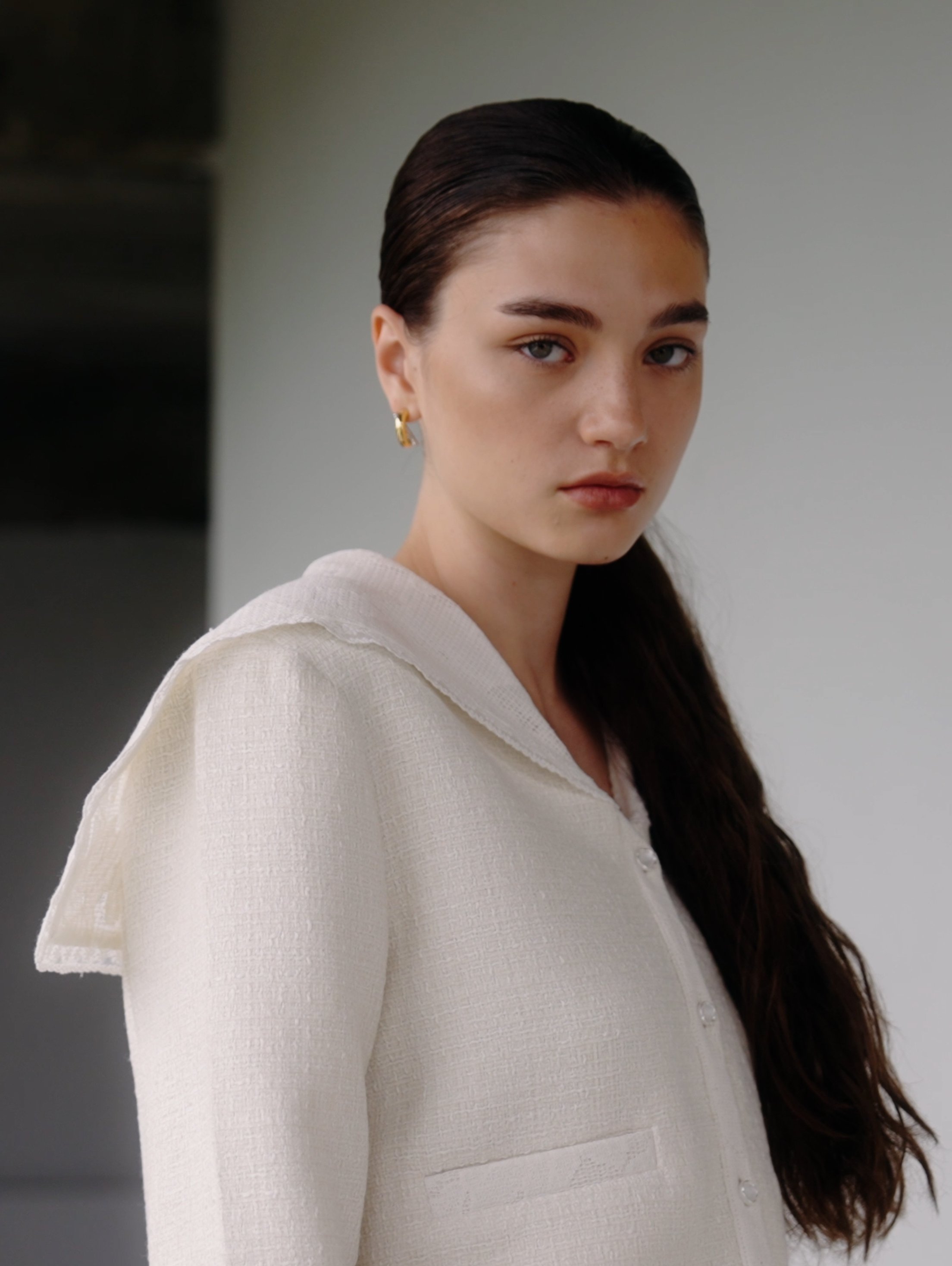 Pomelo. x Janesuda Floral Lace Collar Tweed Jacket - Cream - Pomelo Fashion