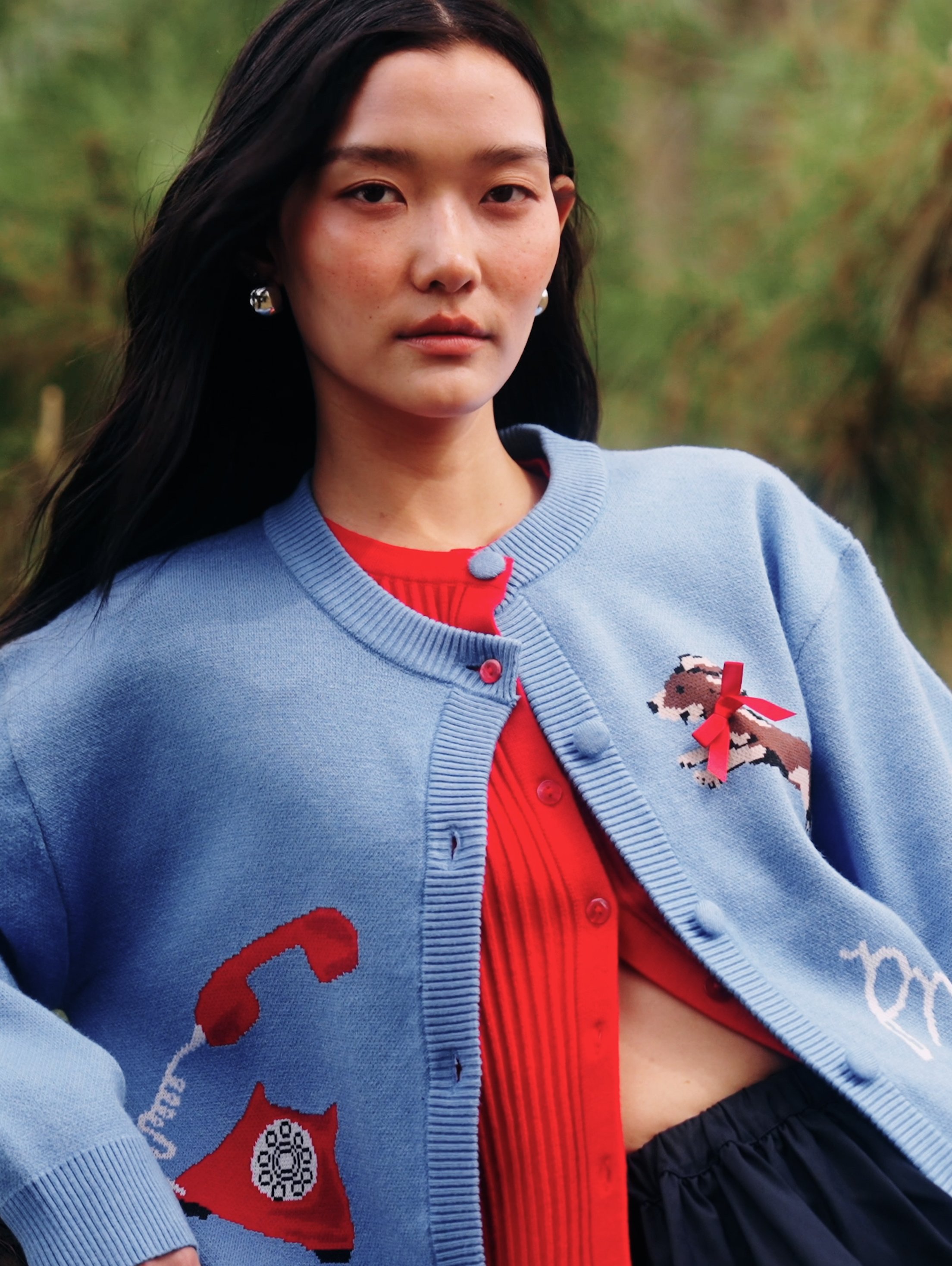 Drop-Shoulder Cardigan - Blue - Pomelo Fashion